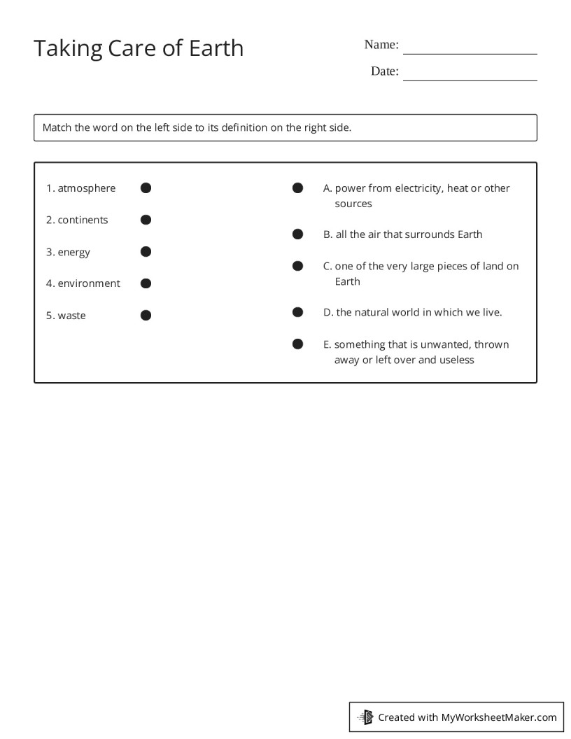 Taking Care of Earth - My Worksheet Maker: Create Your Own Worksheets