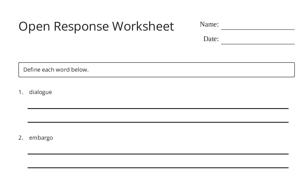 Open Response Worksheet - My Worksheet Maker: Create Your Own Worksheets