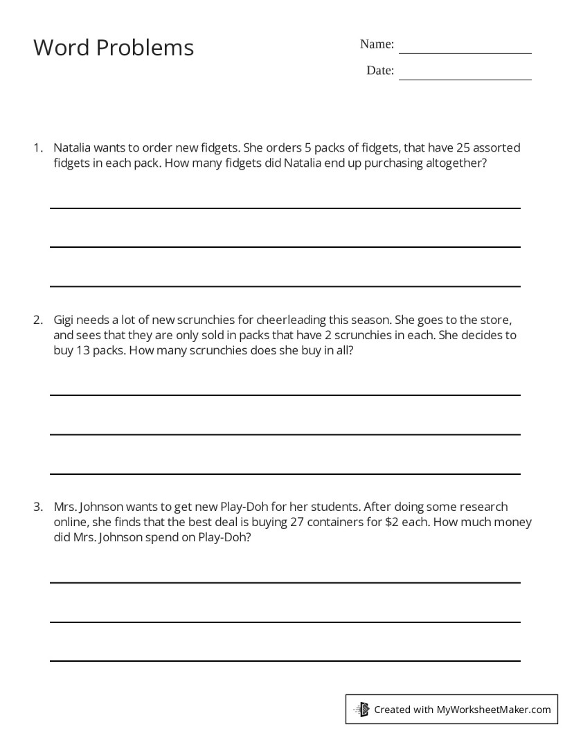Word Problems - My Worksheet Maker: Create Your Own Worksheets