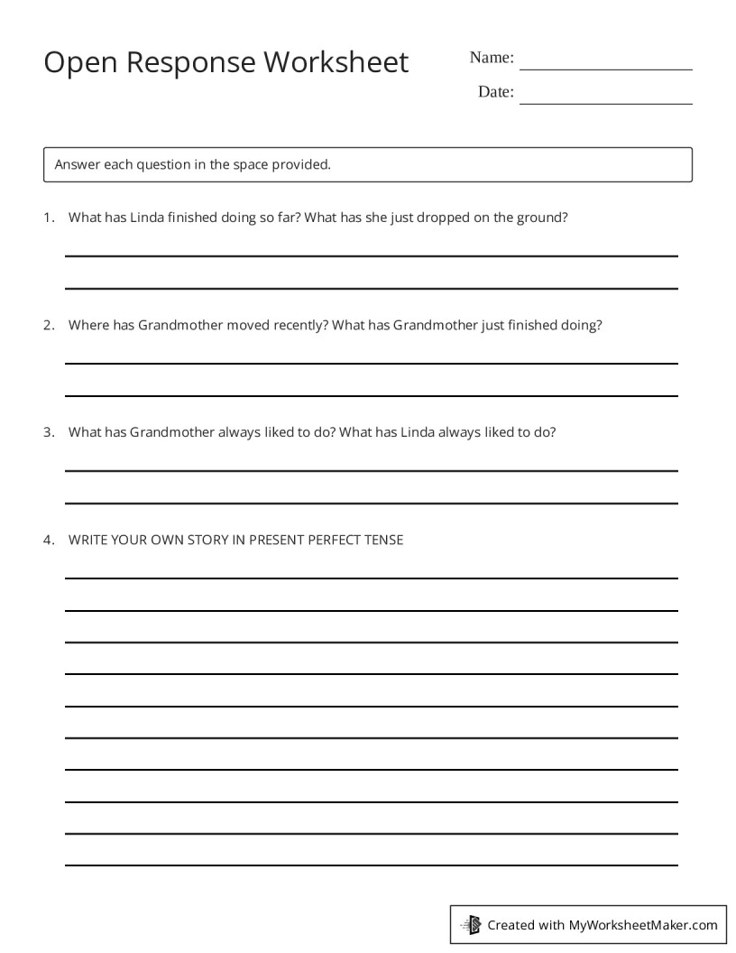 Open Response Worksheet - My Worksheet Maker: Create Your Own Worksheets