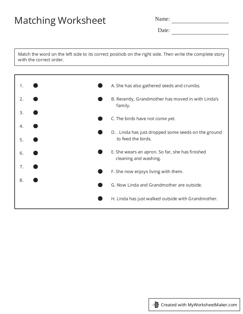 Matching Worksheet - My Worksheet Maker: Create Your Own Worksheets