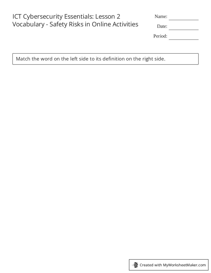 ICT Cybersecurity Essentials: Lesson 2 Vocabulary - Safety Risks in ...
