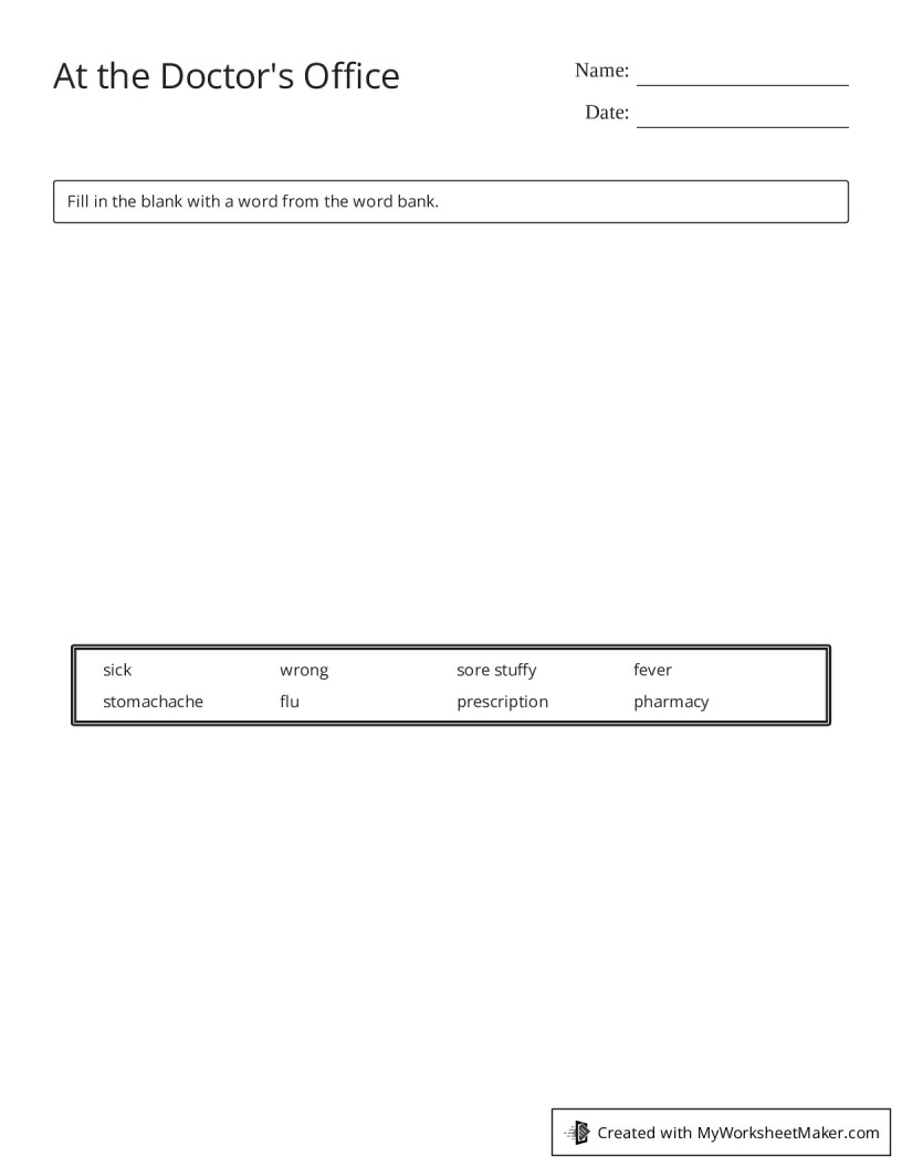 At the Doctor's Office - My Worksheet Maker: Create Your Own Worksheets