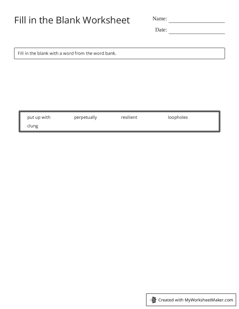 Fill in the Blank Worksheet - My Worksheet Maker: Create Your Own ...