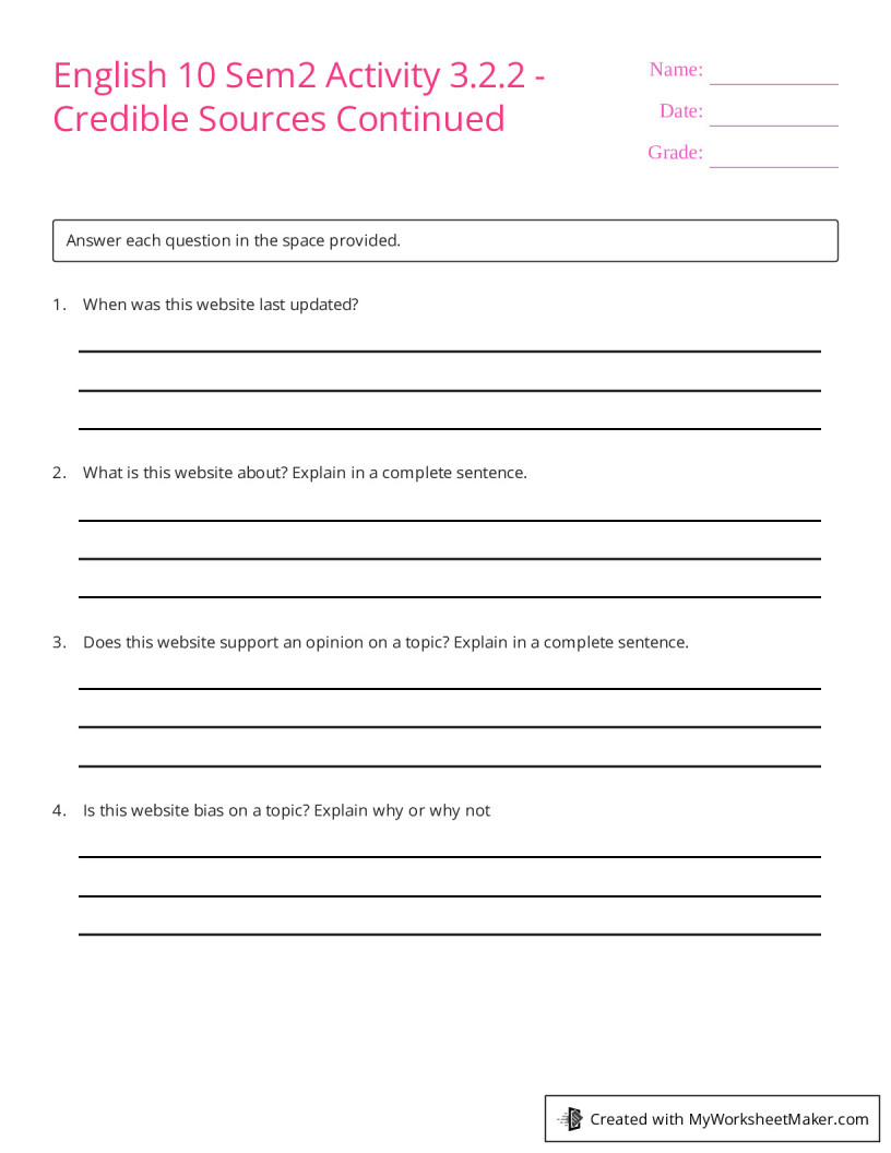 English 10 Sem2 Activity 3.2.2 - Credible Sources Continued - My ...