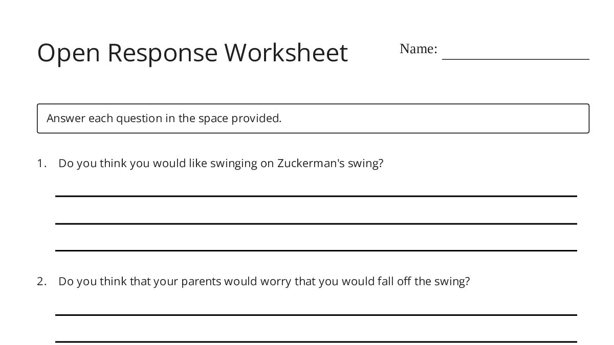 Open Response Worksheet - My Worksheet Maker: Create Your Own Worksheets