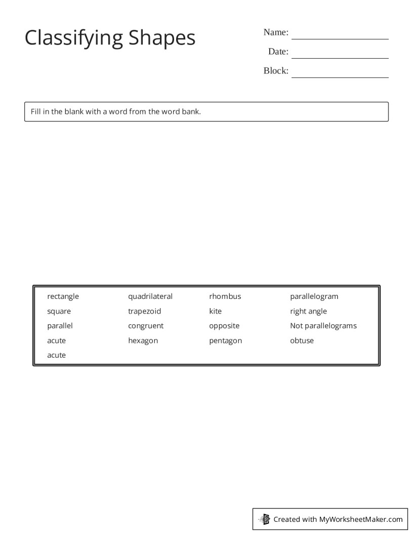 Classifying Shapes - My Worksheet Maker: Create Your Own Worksheets