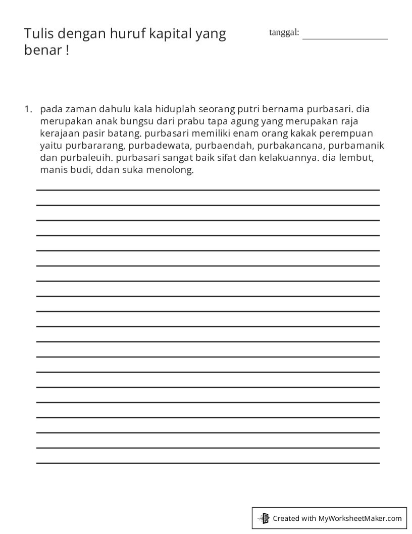Tulis dengan huruf kapital yang benar ! - My Worksheet Maker: Create ...