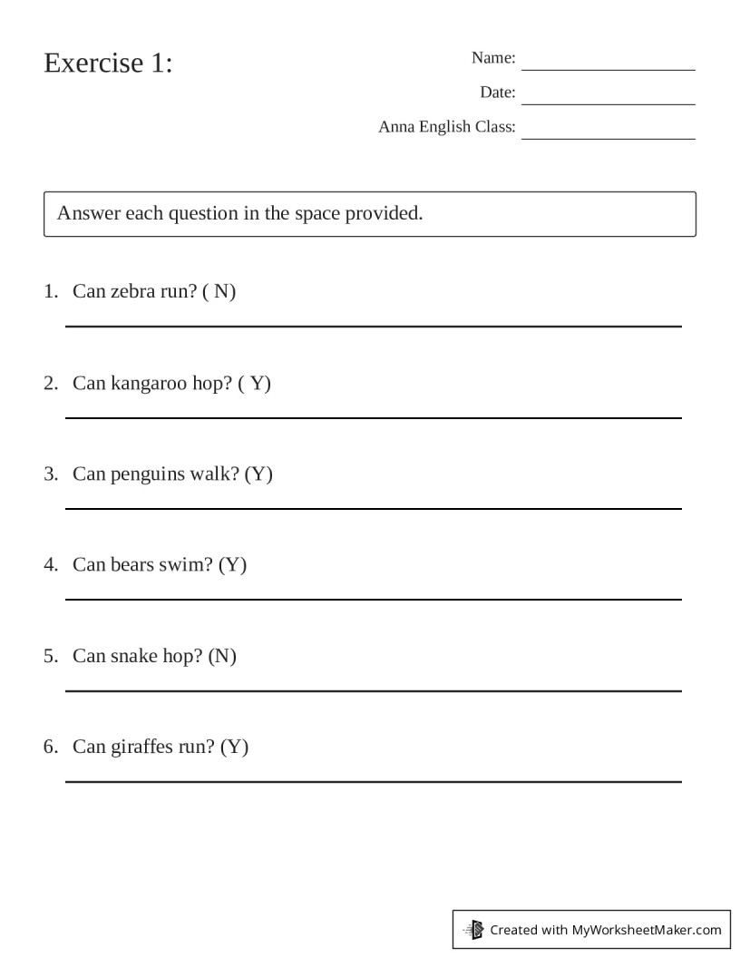 Exercise 1: - My Worksheet Maker: Create Your Own Worksheets