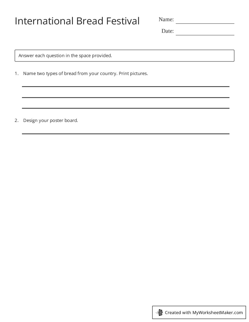 International Bread Festival - My Worksheet Maker: Create Your Own Worksheets