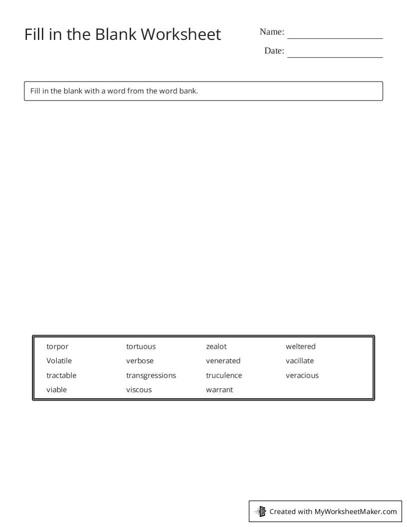 Fill in the Blank Worksheet - My Worksheet Maker: Create Your Own ...