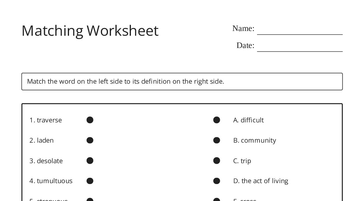 Matching Worksheet - My Worksheet Maker: Create Your Own Worksheets