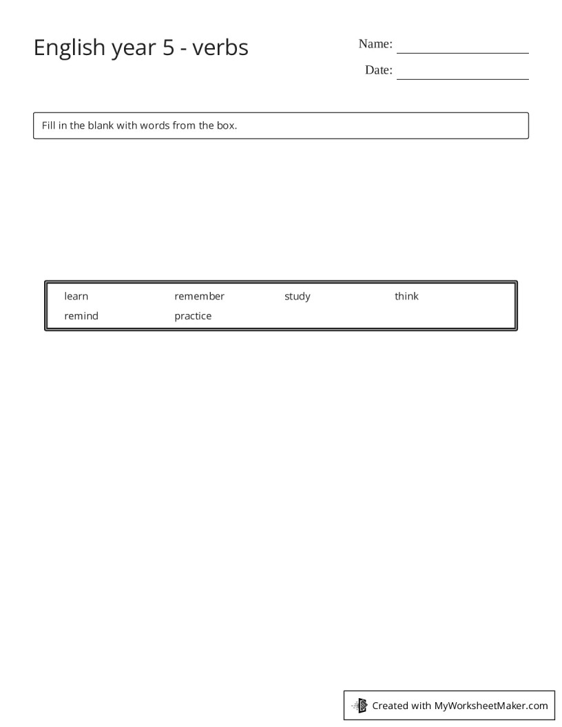 English year 5 - verbs - My Worksheet Maker: Create Your Own Worksheets