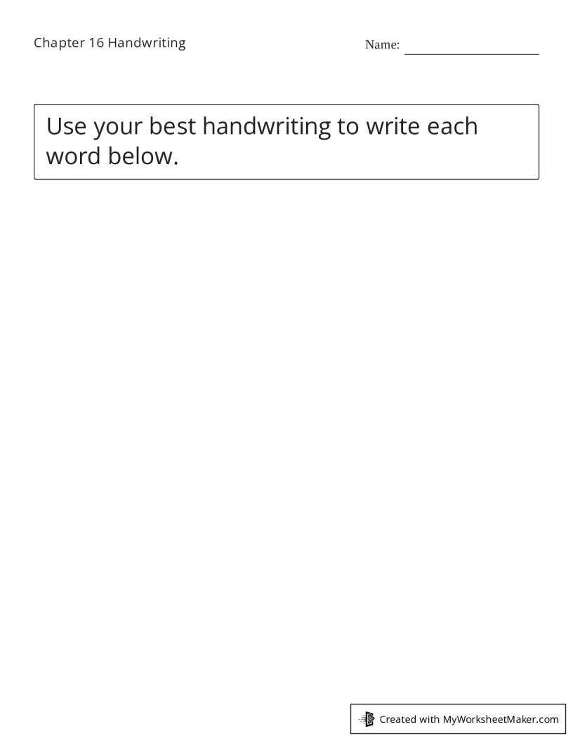 Chapter 16 Handwriting - My Worksheet Maker: Create Your Own Worksheets