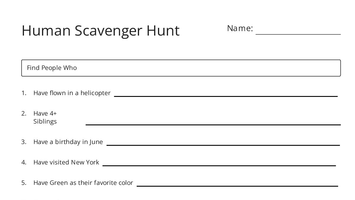 Human Scavenger Hunt - My Worksheet Maker: Create Your Own Worksheets