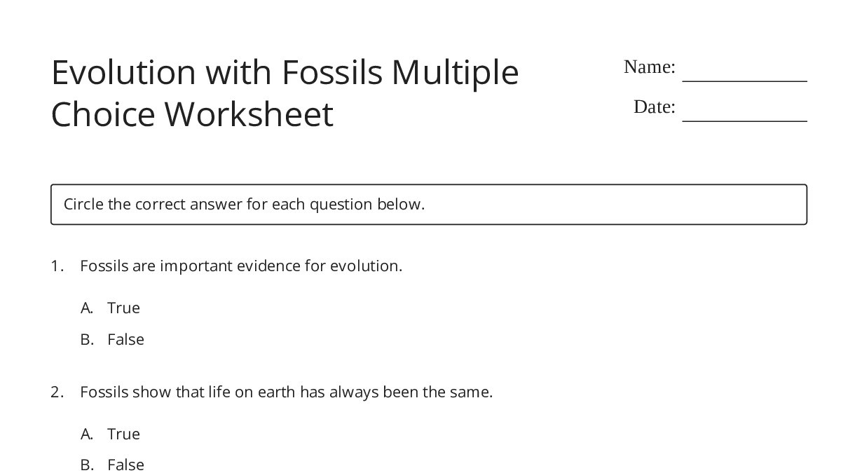 Evolution with Fossils Multiple Choice Worksheet - My Worksheet Maker ...