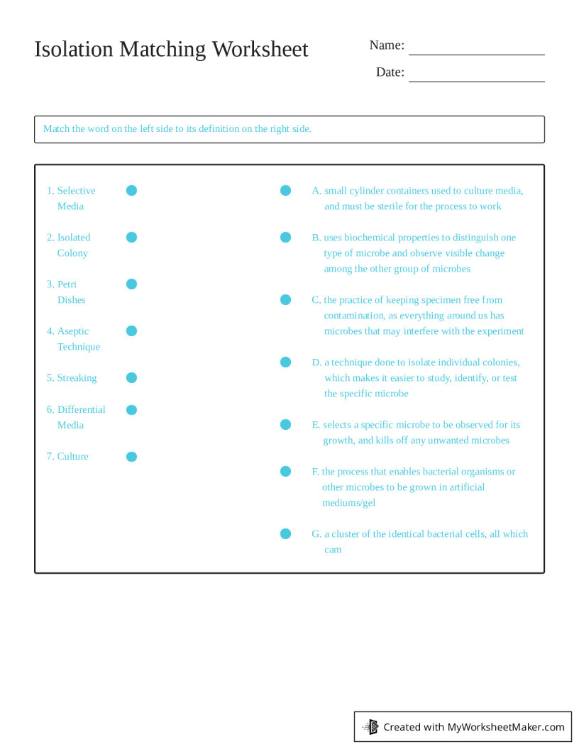 Isolation Matching Worksheet - My Worksheet Maker: Create Your Own ...