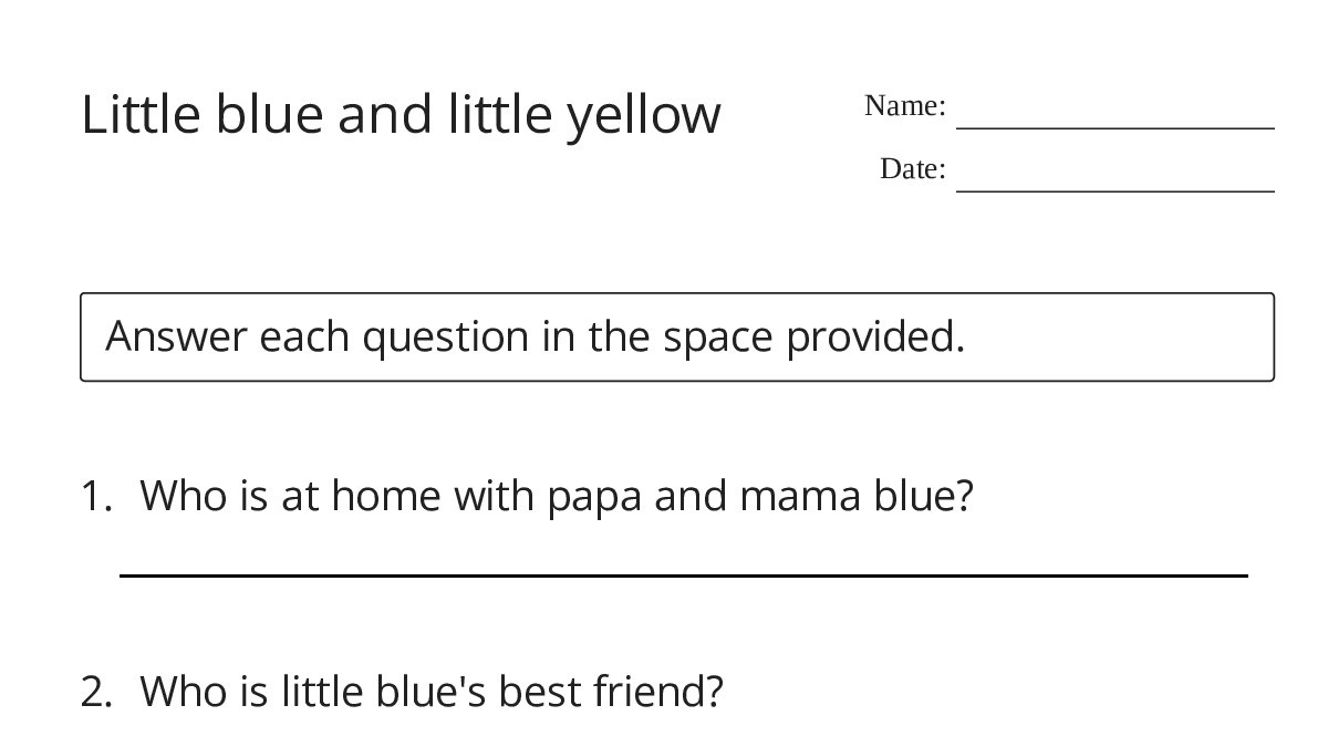 Little blue and little yellow - My Worksheet Maker: Create Your Own ...