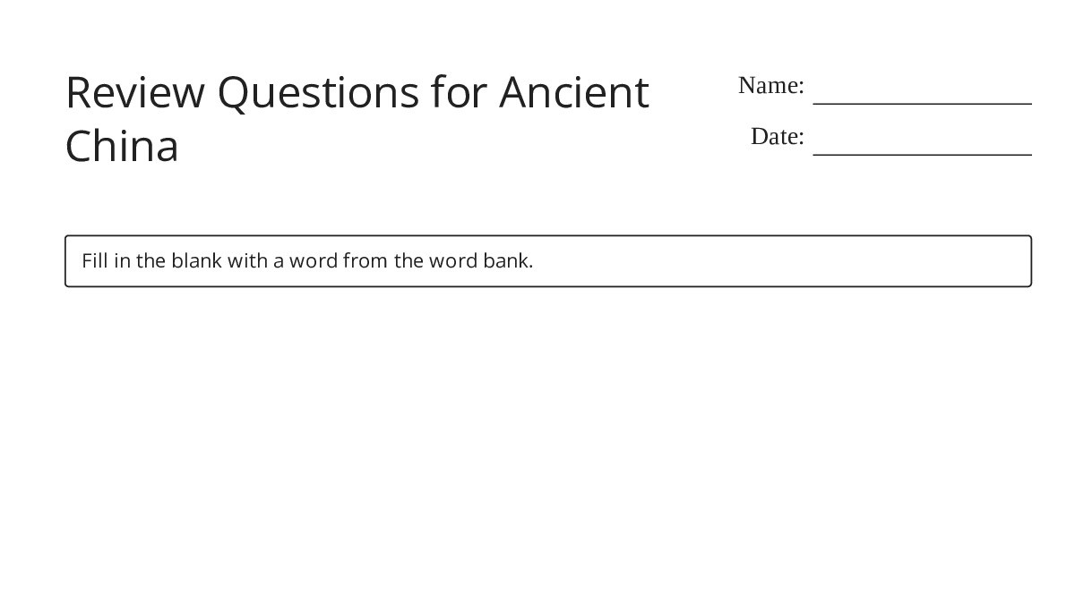 Review Questions for Ancient China - My Worksheet Maker: Create Your ...