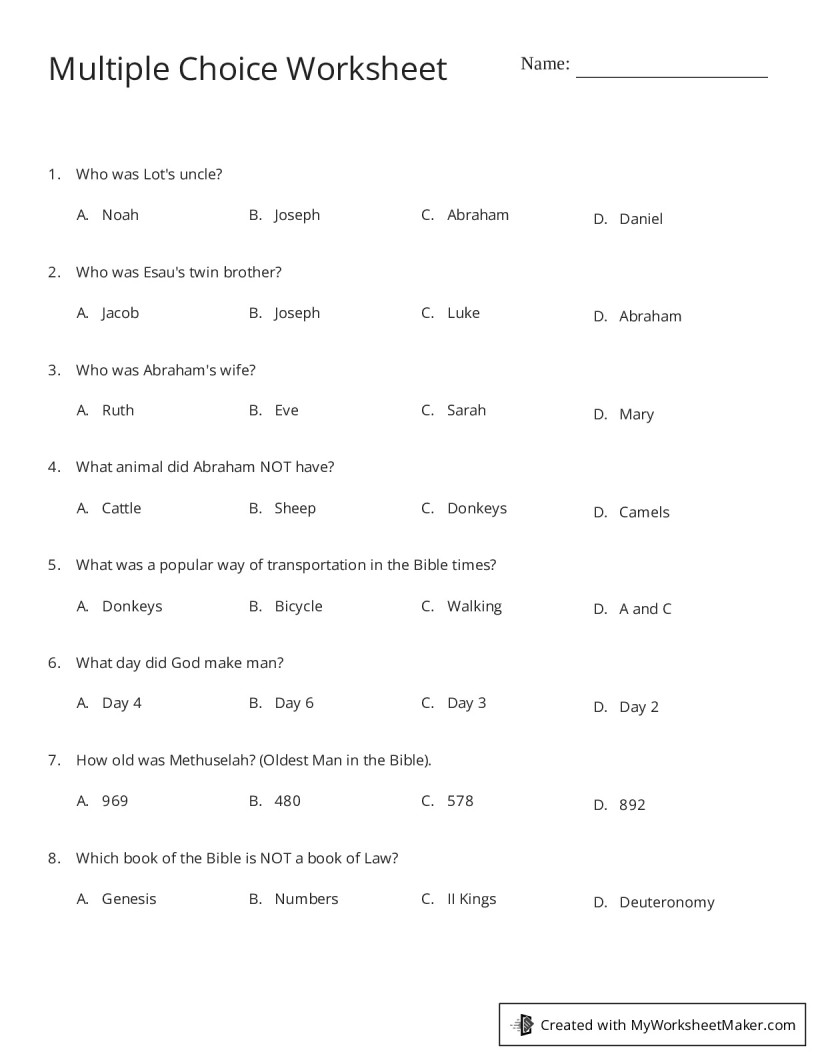 Multiple Choice Worksheet - My Worksheet Maker: Create Your Own Worksheets