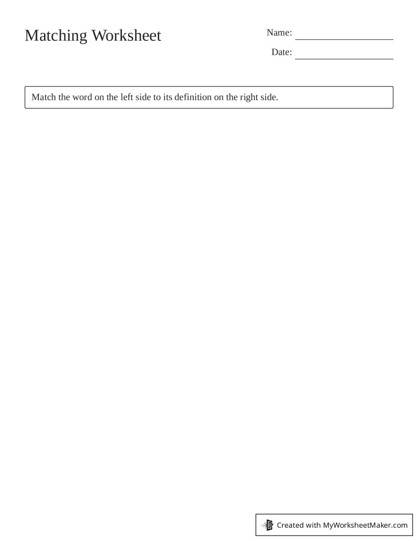 Matching Worksheet - My Worksheet Maker: Create Your Own Worksheets