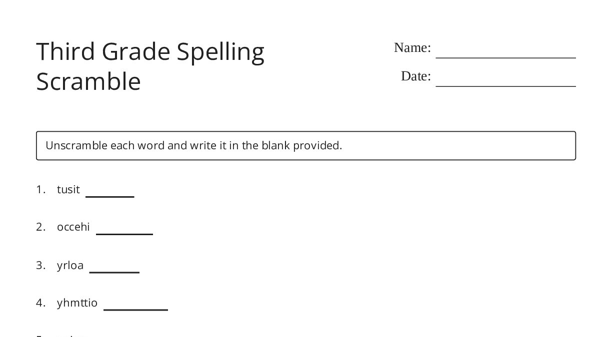 Third Grade Spelling Scramble - My Worksheet Maker: Create Your Own ...
