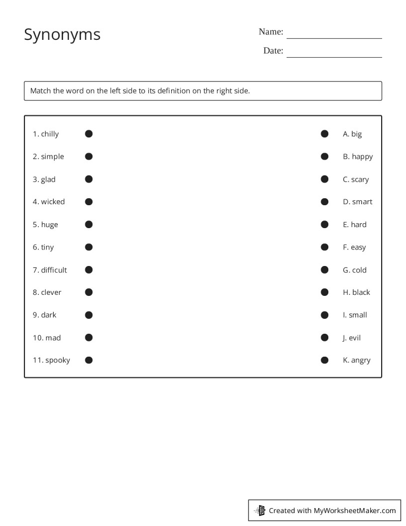 Synonyms - My Worksheet Maker: Create Your Own Worksheets