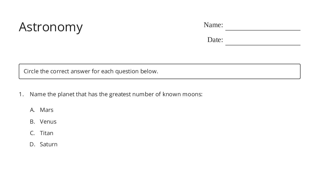 Astronomy - My Worksheet Maker: Create Your Own Worksheets