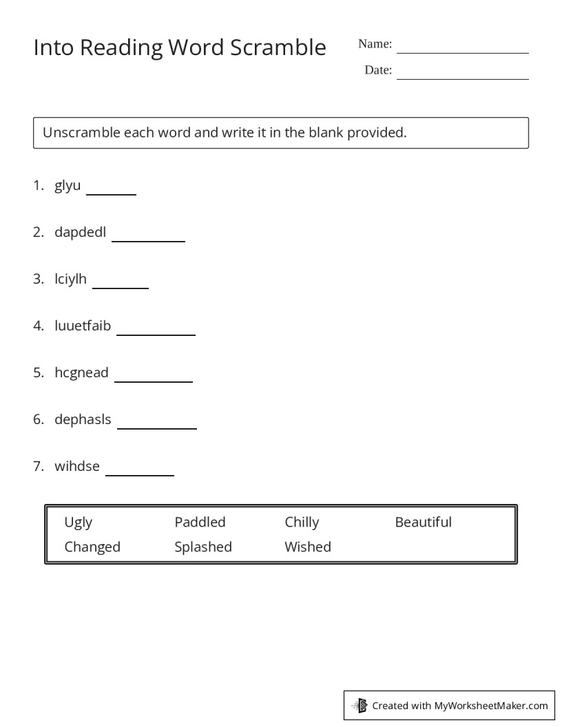 Into Reading Word Scramble - My Worksheet Maker: Create Your Own Worksheets