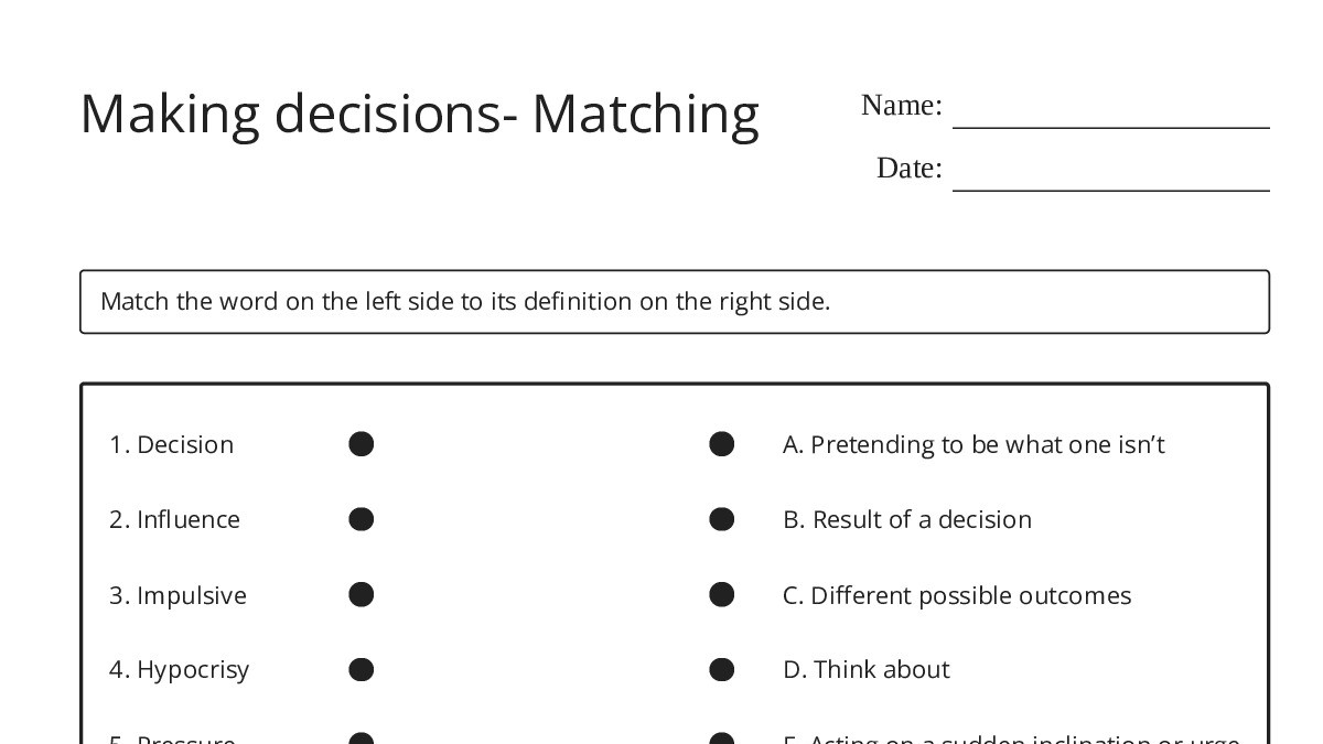 Making decisions- Matching - My Worksheet Maker: Create Your Own Worksheets