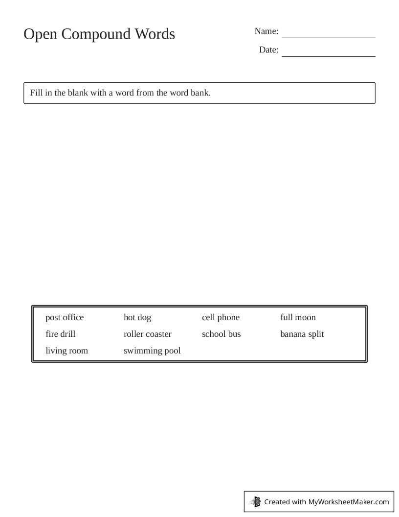 Open Compound Words - My Worksheet Maker: Create Your Own Worksheets