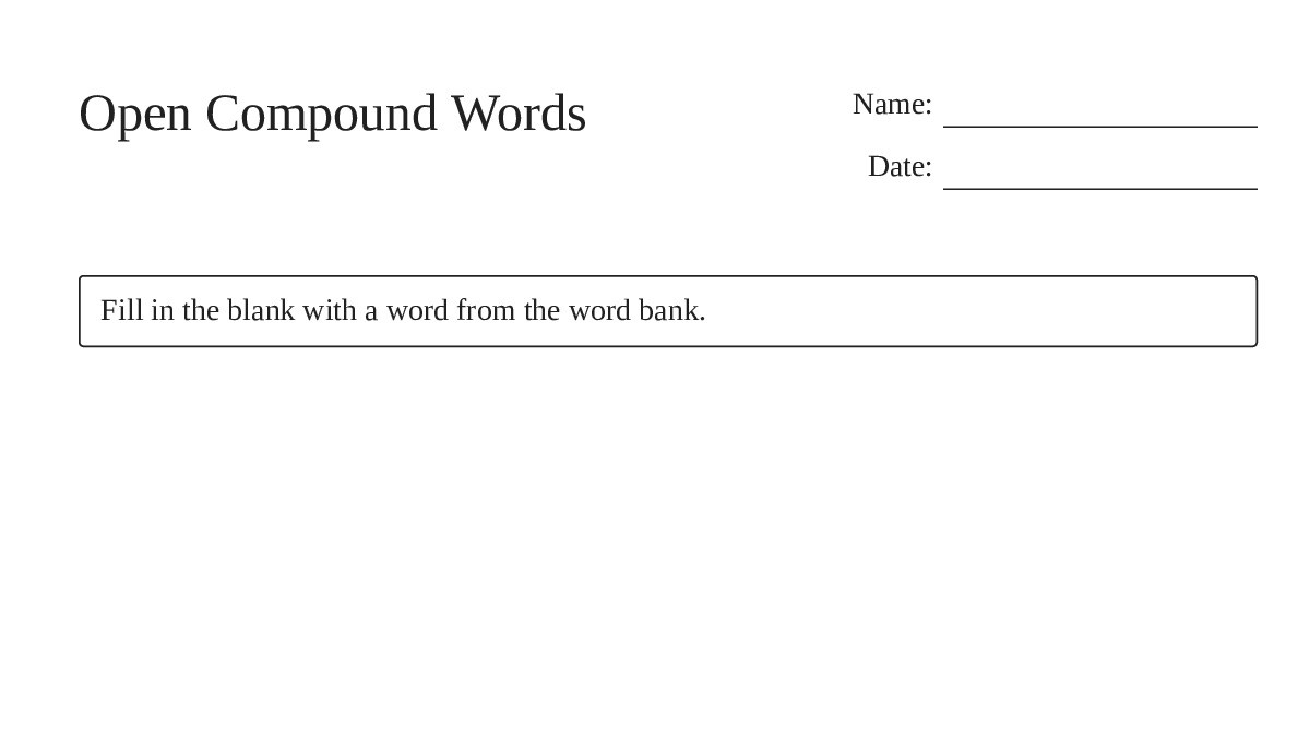 Open Compound Words - My Worksheet Maker: Create Your Own Worksheets