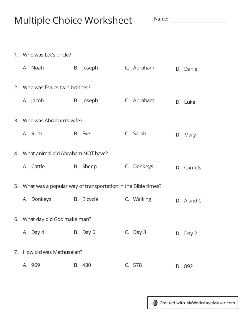 Multiple Choice Worksheet - My Worksheet Maker: Create Your Own Worksheets
