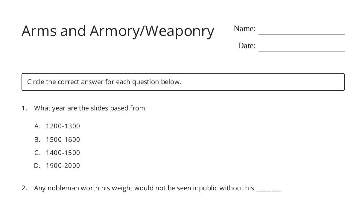 Arms and Armory/Weaponry - My Worksheet Maker: Create Your Own Worksheets
