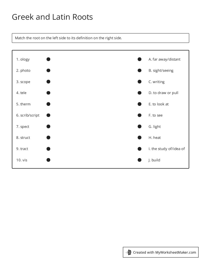 Greek And Latin Roots Worksheets