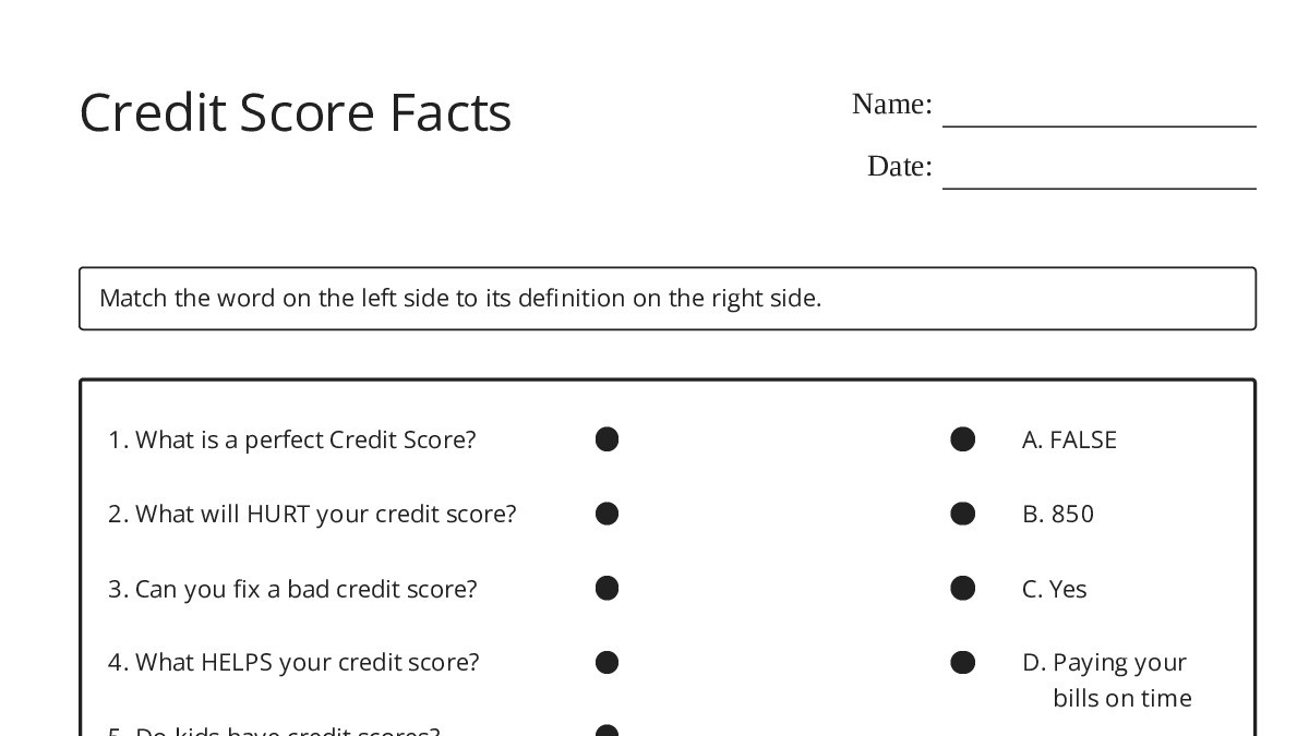 Credit Score Facts - My Worksheet Maker: Create Your Own Worksheets