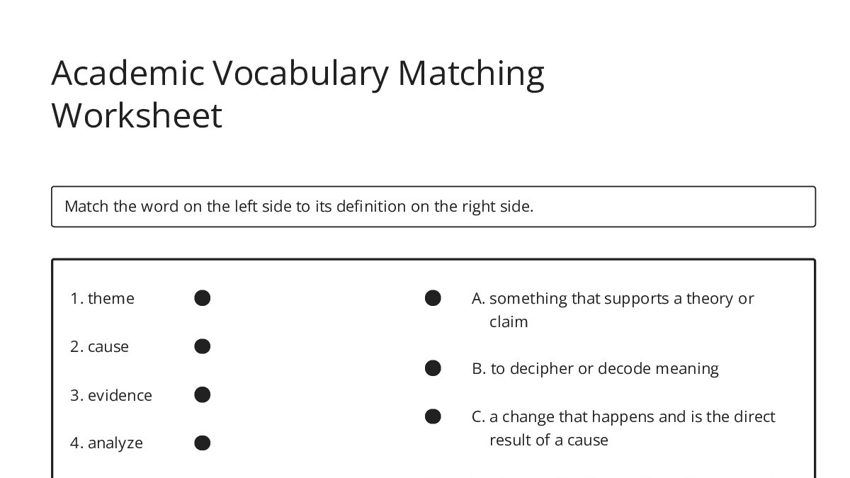 Academic Vocabulary Matching Worksheet - My Worksheet Maker: Create ...