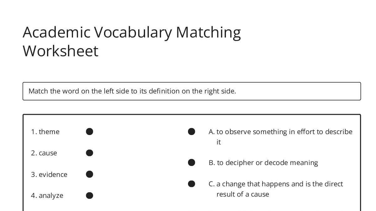 Academic Vocabulary Matching Worksheet - My Worksheet Maker: Create ...