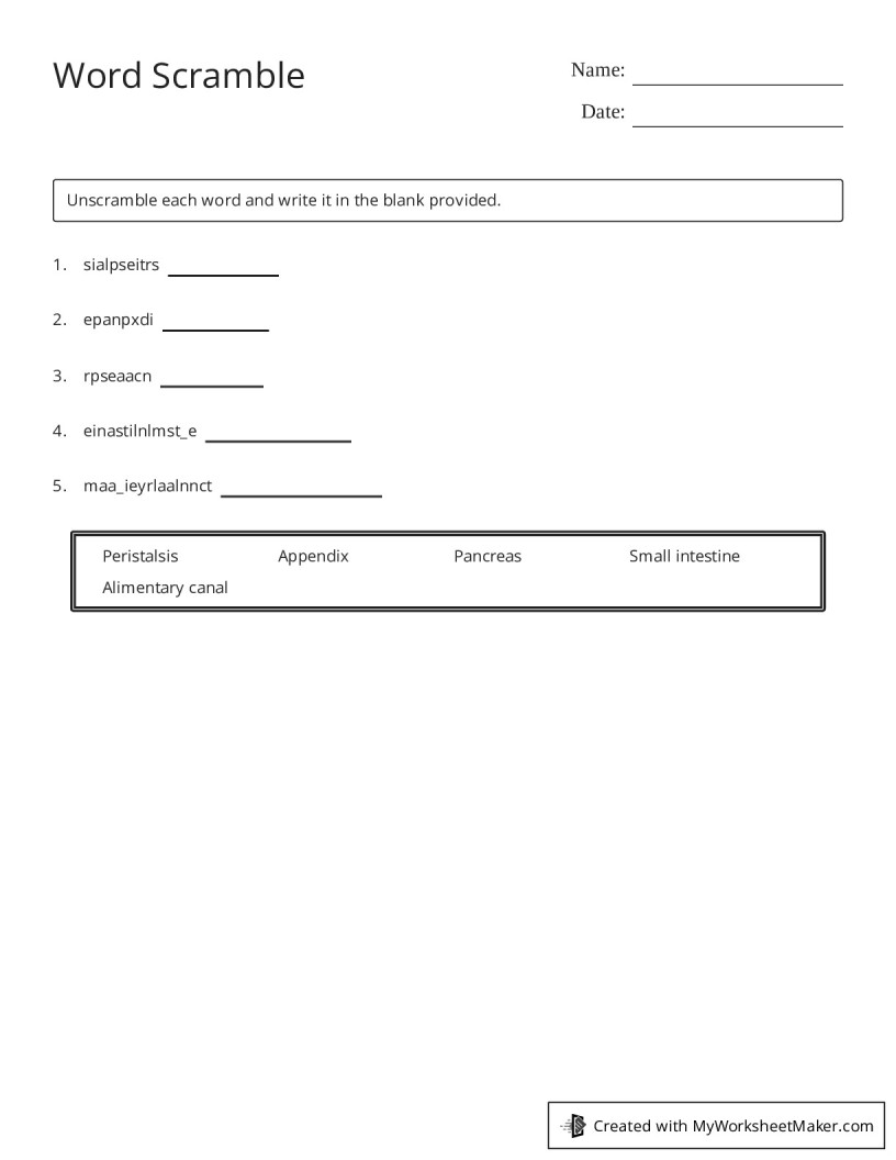 Word Scramble - My Worksheet Maker: Create Your Own Worksheets