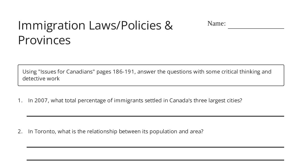Immigration Laws/Policies & Provinces - My Worksheet Maker: Create Your ...