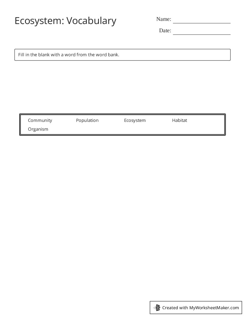 Ecosystem: Vocabulary - My Worksheet Maker: Create Your Own Worksheets