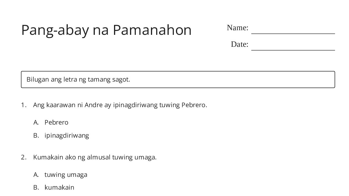 Pang-abay na Pamanahon - My Worksheet Maker: Create Your Own Worksheets