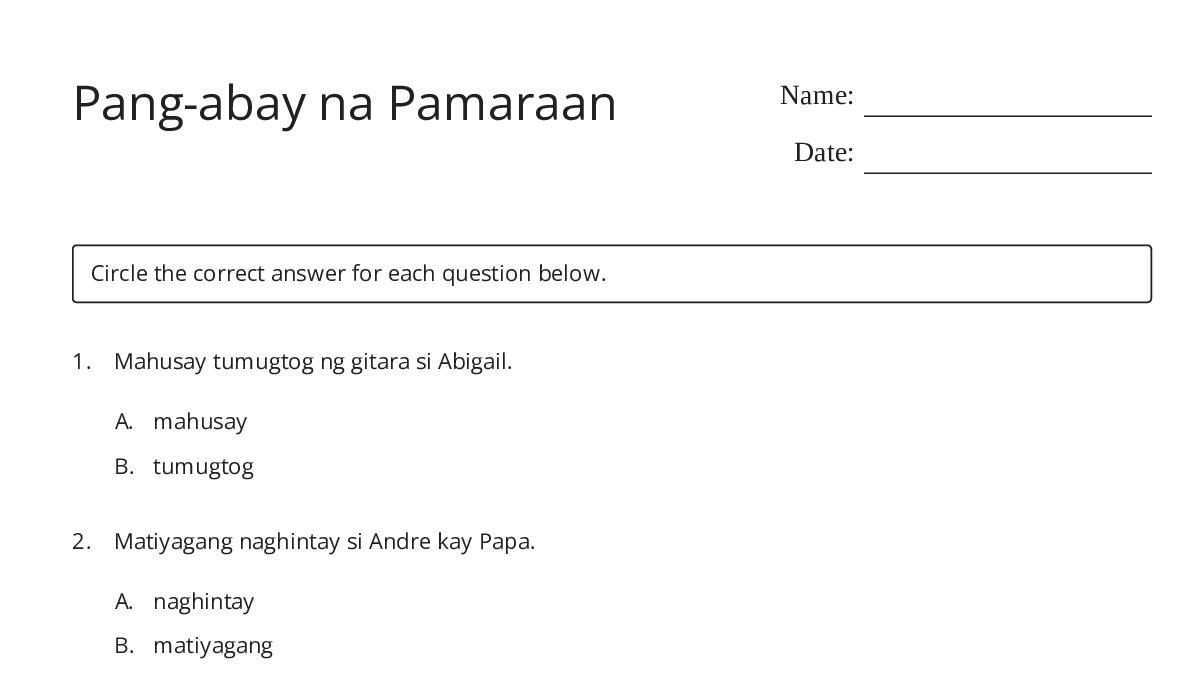 Pang-abay na Pamaraan - My Worksheet Maker: Create Your Own Worksheets