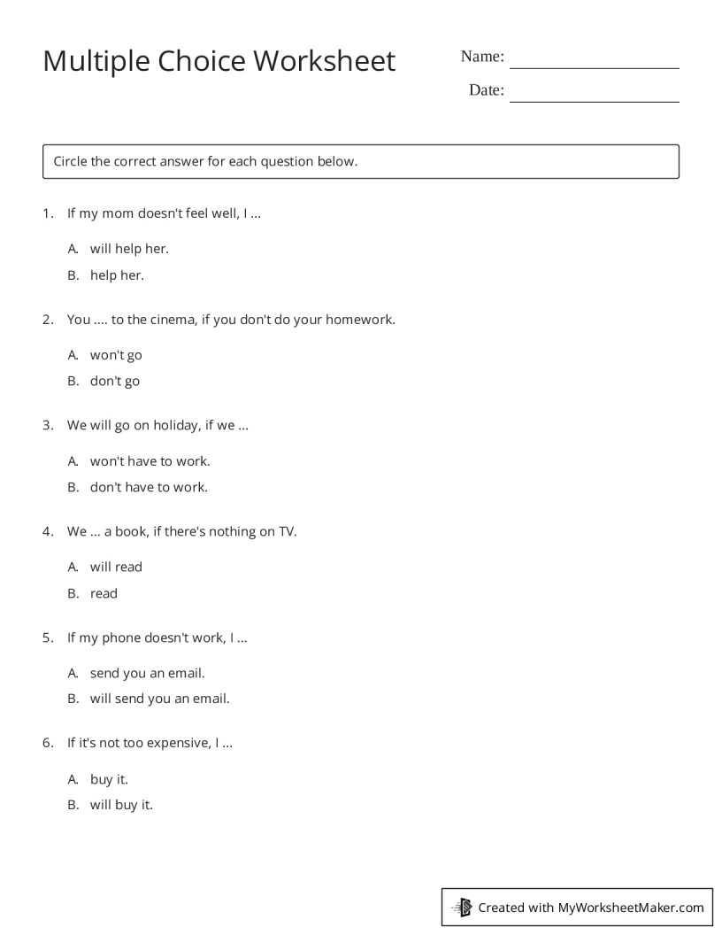Multiple Choice Worksheet - My Worksheet Maker: Create Your Own Worksheets