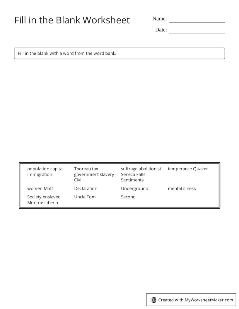 Fill in the Blank Worksheet - My Worksheet Maker: Create Your Own ...
