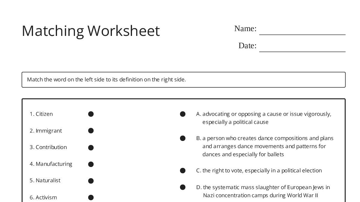 Matching Worksheet - My Worksheet Maker: Create Your Own Worksheets