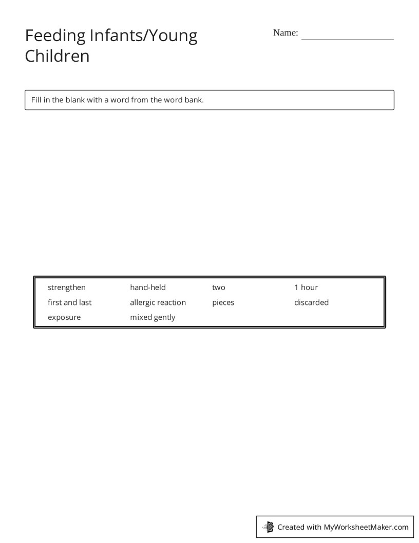 Feeding Infants/Young Children - My Worksheet Maker: Create Your Own ...