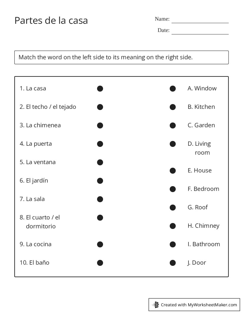 Partes de la casa - My Worksheet Maker: Create Your Own Worksheets
