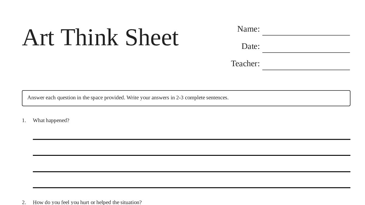 Art Think Sheet - My Worksheet Maker: Create Your Own Worksheets
