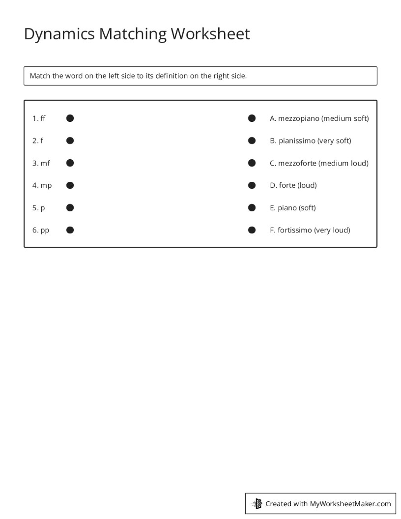 Dynamics Matching Worksheet - My Worksheet Maker: Create Your Own ...